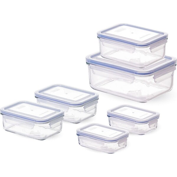 Glasslock Rectangular Food Container Set W/ Lid 6pc Tempered Glass ...