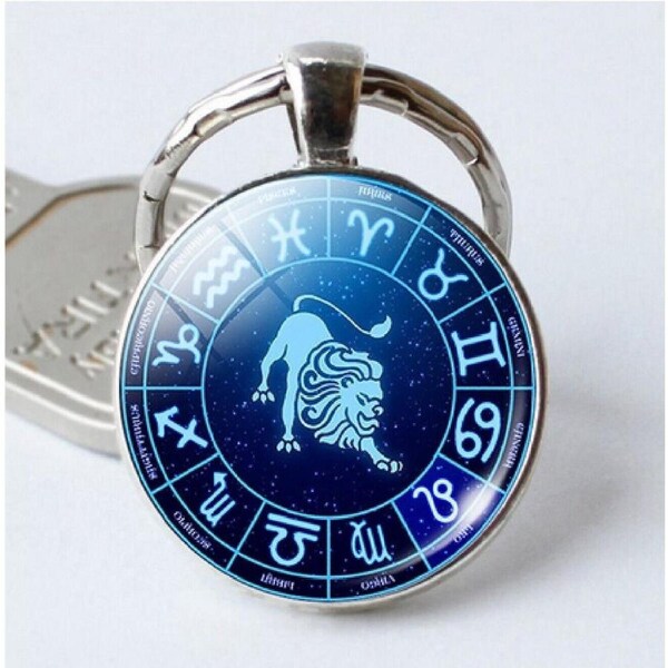 Leo Keyring Constellation Keychain Glass Pendant Silver Plated | Woolworths