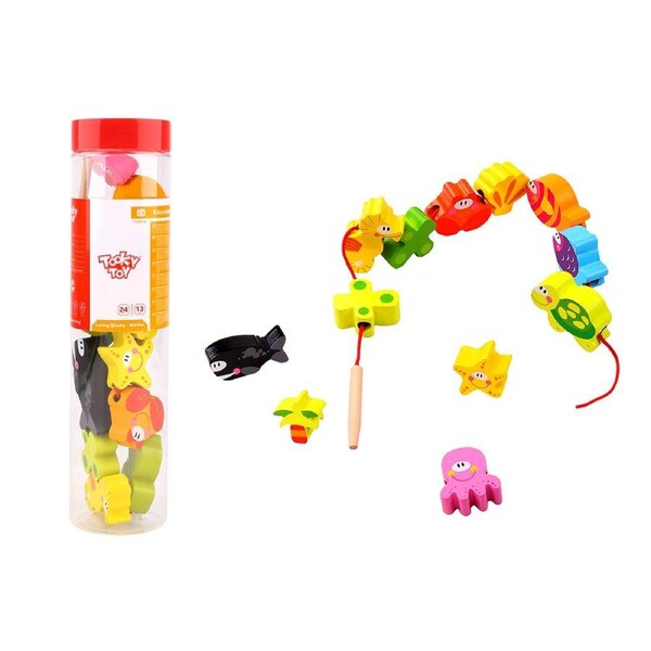 Tooky Toy Lacing Blocks 31cm Wooden Marine Animals Non-Toxic Toy Kid ...