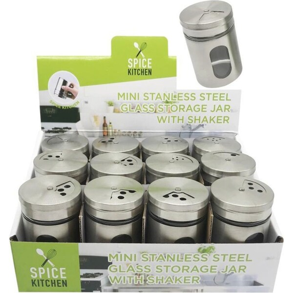 10 x Mini Stainless Steel Glass Storage Jar W/Shaker Herb Spice Salt ...