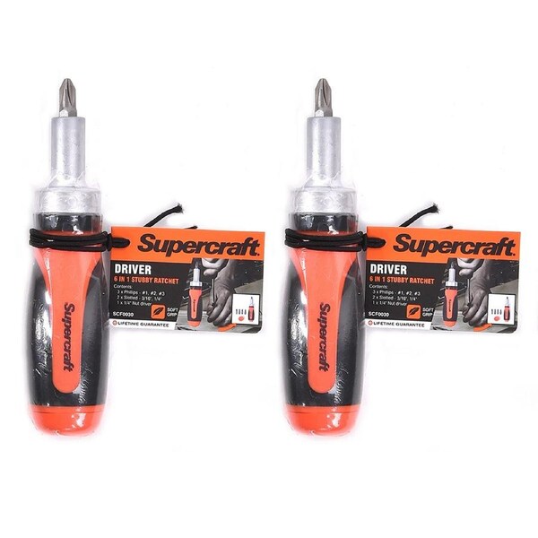 2x Supercraft Stubby Ratcheting Action Screwdriver Set 6 In 1 Workshop ...