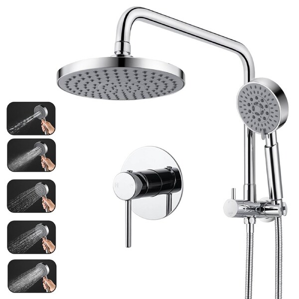 ACA WELS Round 8" ABS Shower Head 5-mode Handheld Gooseneck Diverter ...