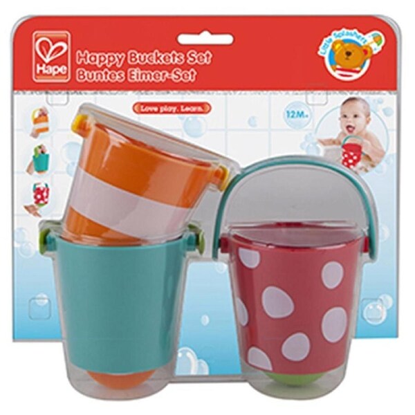 Hape Happy Buckets Set w/ Water Drainage Baby/Toddler Bath Play Time ...