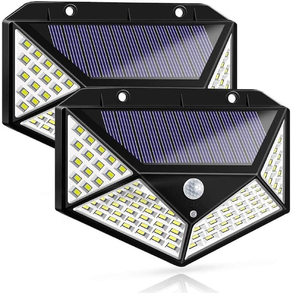 2 Packs LED Solar Lights Outdoor,100 LED Motion Sensor Solar Security Lights, Outdoor Waterproof ...