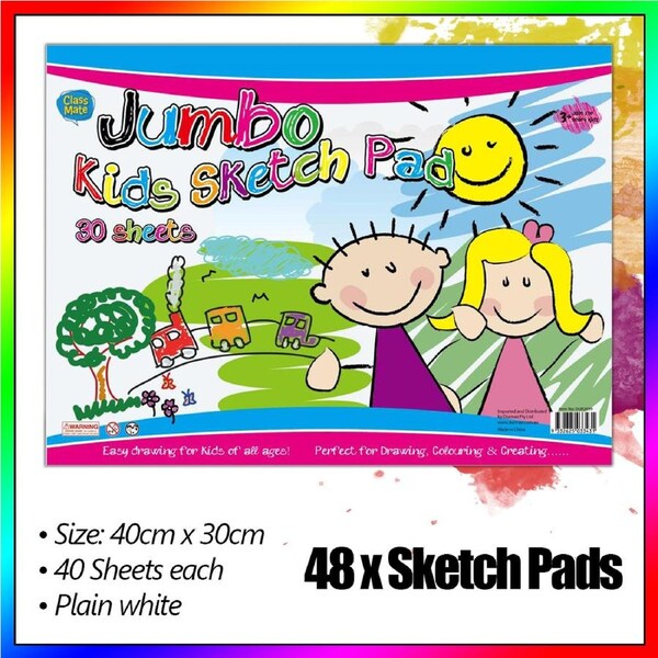 48x Jumbo Kids Sketch Pad 40 Sheets 40x30cm Art Craft Drawing Doddle ...