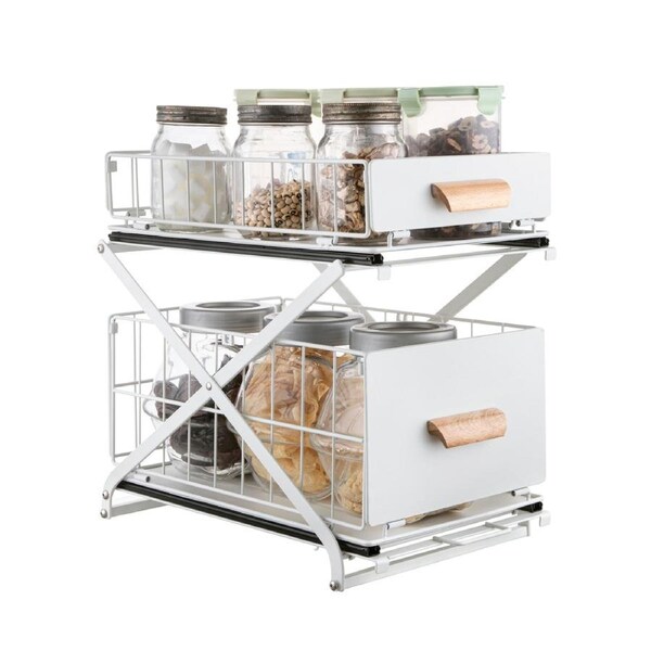 ACA 2-Tier Kitchen Organizer Countertop Storage Basket Under Sink Spice ...
