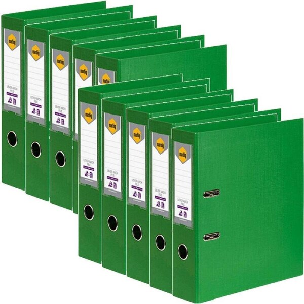 Marbig Lever Arch File Folder Foolscap 75mm Green 10 Pack | Woolworths