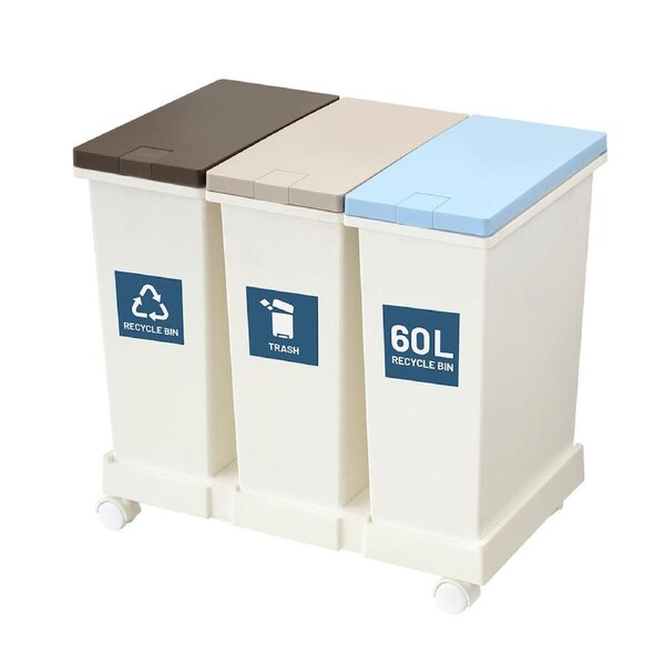 60L Rubbish Trash Bin 3 Compartment Kitchen Compost Dustbin Trash ...