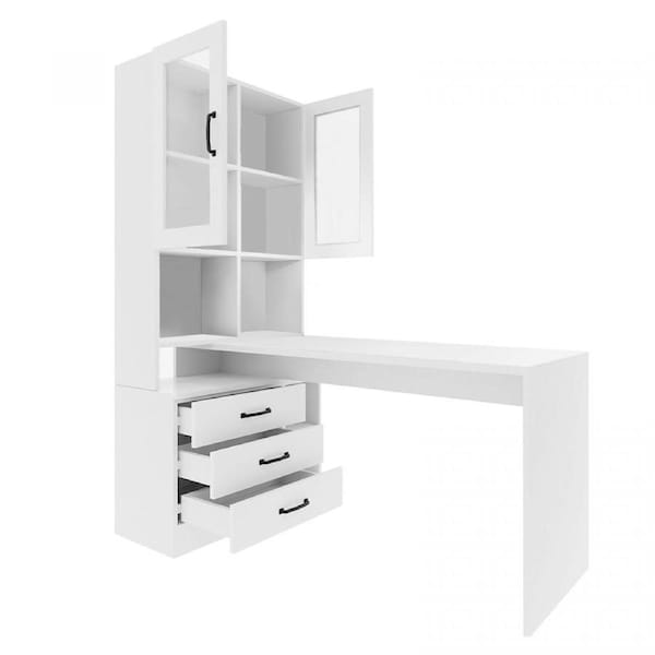 White Computer Desk Bookcase Office Study Writing Laptop Table Shelving ...