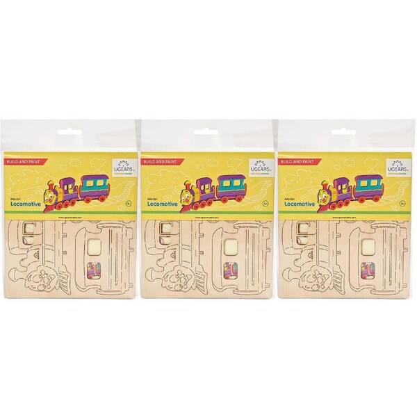 3x 15pc Ugears 3D Colouring/Painting Locomotive Wooden Puzzle Kit/Model ...
