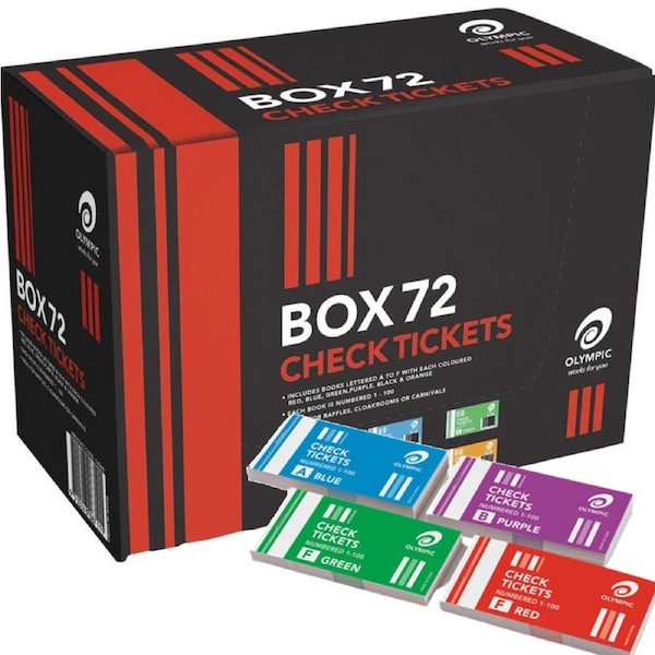 Olympic Check Ticket Books 72 Pack Pads 1-100 Numbered Raffles Events ...