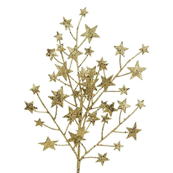 Shiny Gold Glitter & Sequin Stars Decorative Christmas Spray Stem ...