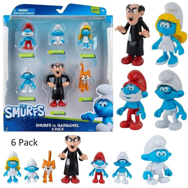 Smurfs Vs Gargamel 6 Pack Multipack Smurfette Papa Smurf Azrael Baby ...