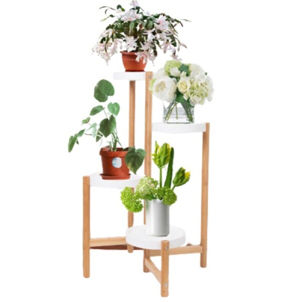 Bamboo 4 Tier Plant Stand Outdoor Indoor Tripod Flower Pots Rack Garden ...
