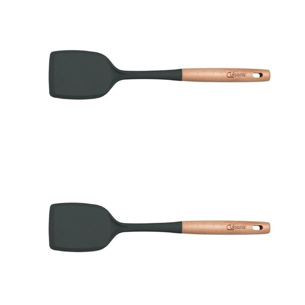 2x Cuisena Beech Wood 37cm Silicone Solid Turner Kitchen Cooking ...