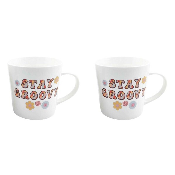 2x Urban Retro Floral Stay Groovy 470ml Ceramic Mug w/ Handle Coffee ...
