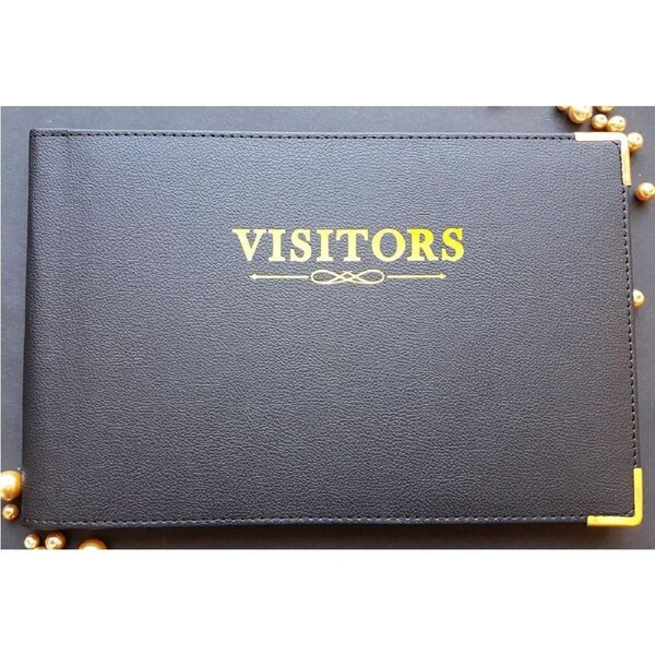 Ozcorp Visitors Book Classic Black with Gold Edges, Signature Book ...