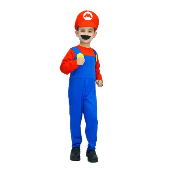 Kids Mario Costume Bros Jumpsuit Fancy Dress Cosplay Book Week Dress ...