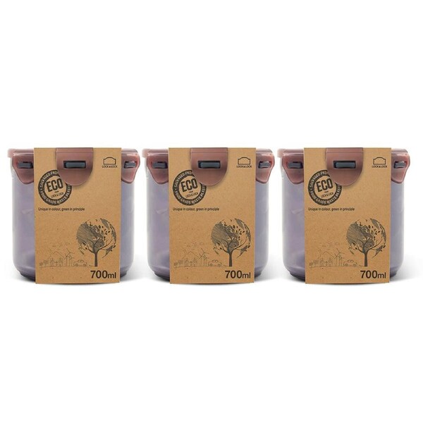 3x Locknlock 700ml Eco Round Airtight Food Container Travel/Pantry Set ...