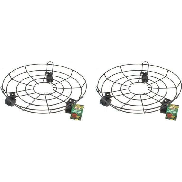 2x Yard Master 40cm Round Metal Pot Stand/Rack On Wheels Garden Plant ...