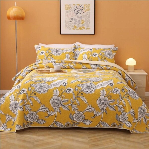 Cotton Lightly Quilted Coverlet Set Vibrante Yellow Queen | Woolworths