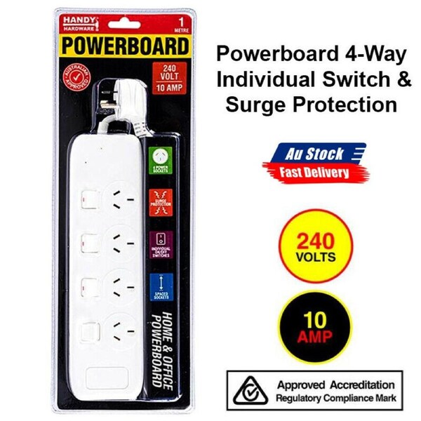 1x Powerboard 4-Way Individual Switch & Surge Protection | Woolworths