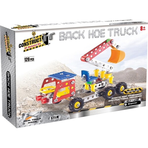 129pc Construct IT DIY Back Hoe Truck Toy w/ Tools STEM Assembly Kit Kids 8y+ | Woolworths