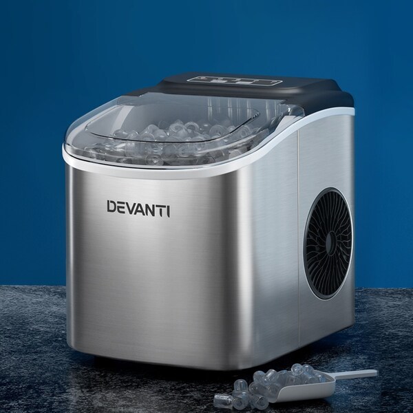 Devanti 12kg Ice Maker Machine w/Self Cleaning Silver | Woolworths