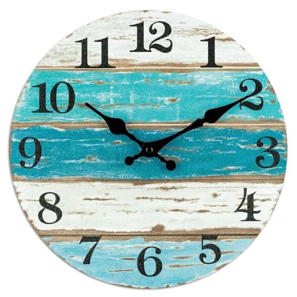 Wall Clock-Beach Blue Wall Clocks Battery Operated Silent Non-Ticking ...