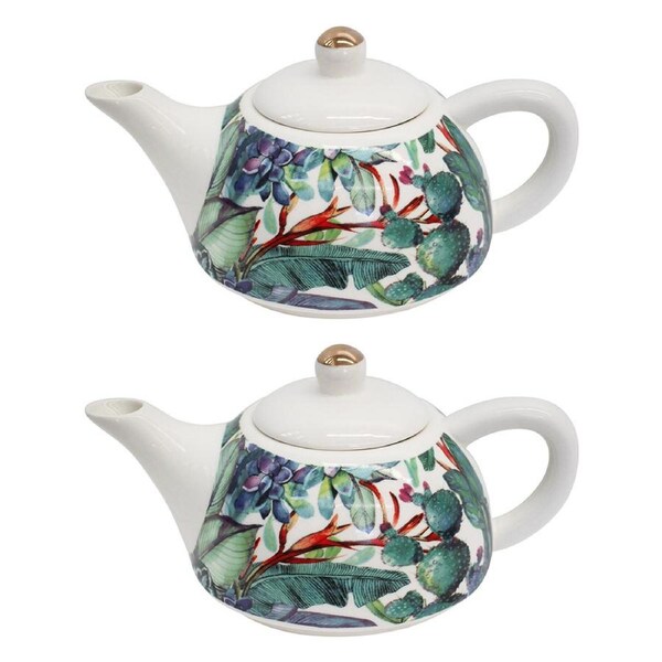 2x Tropics 19.5cm Teapot Porcelain Decorative Tea Brewing Container Pot ...