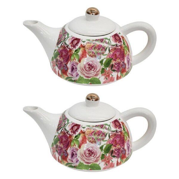 2x Pomegranate New 19.5cm Teapot Porcelain Decorative Tea Brewing Pot w ...