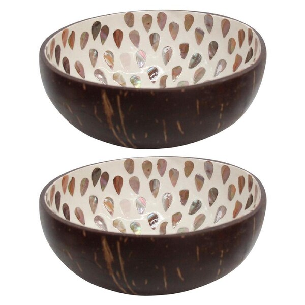 2x Shell Drop Natural 13cm Decorative Coco MOP Bowl Container Home Desk ...
