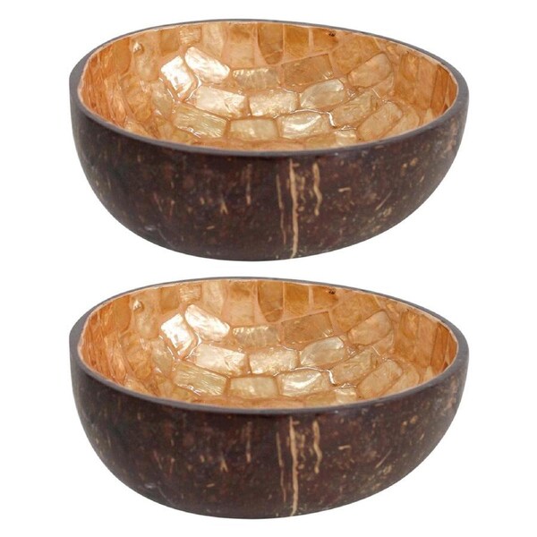 2x Amber Brick 13cm Decorative Coco Capiz Bowl Container Home Tabletop ...