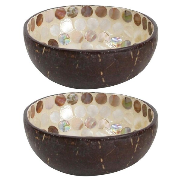 2x Natural Ring 13cm Decorative Coco MOP Bowl Container Home Tabletop ...