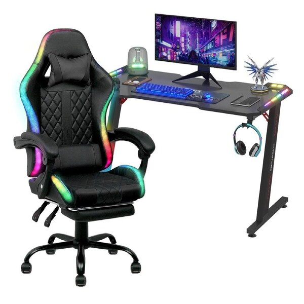 Advwin Gaming Desk RGB LED Light & Gaming Chair RGB LED Massage Office ...