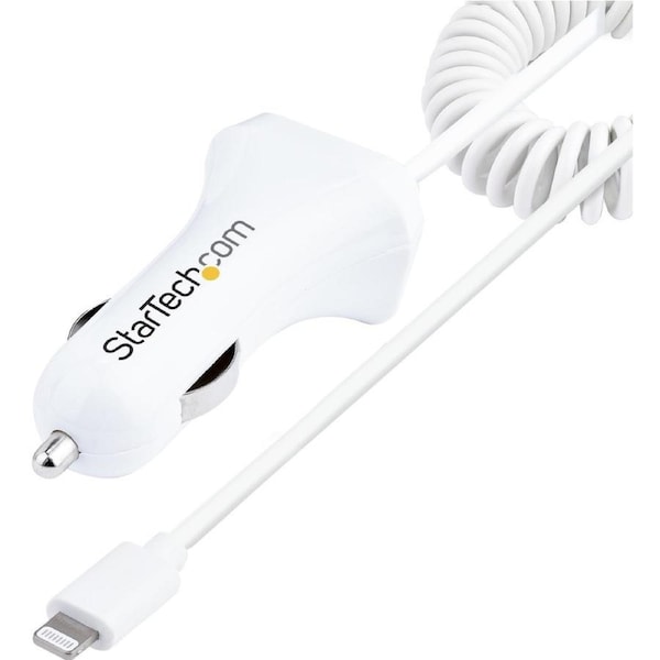 StarTech.com Lightning Car Charger with Coiled Cable, 1m Built-in Cable ...