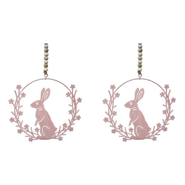 2x Metal 13.5cm Hanging Rabbit Wreath Home/Garden Decor Ornament ...