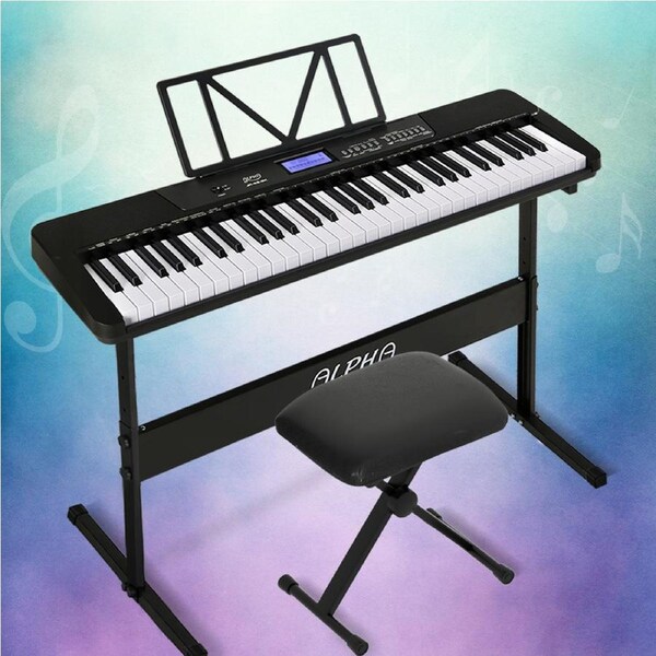 Alpha 61 Keys Electronic Piano Keyboard Digital Electric w/ Stand Stool ...