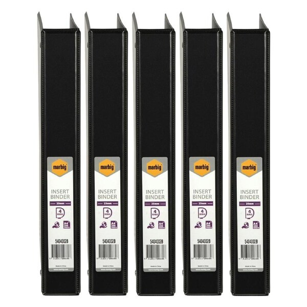 5x Marbig Clearview 4 D-Ring Insert Binder A4 File 25mm Document Organiser Black | Woolworths