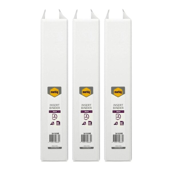 3x Marbig Clearview 3 D-Ring Insert Binder A4 File 38mm Document Organiser White | Woolworths