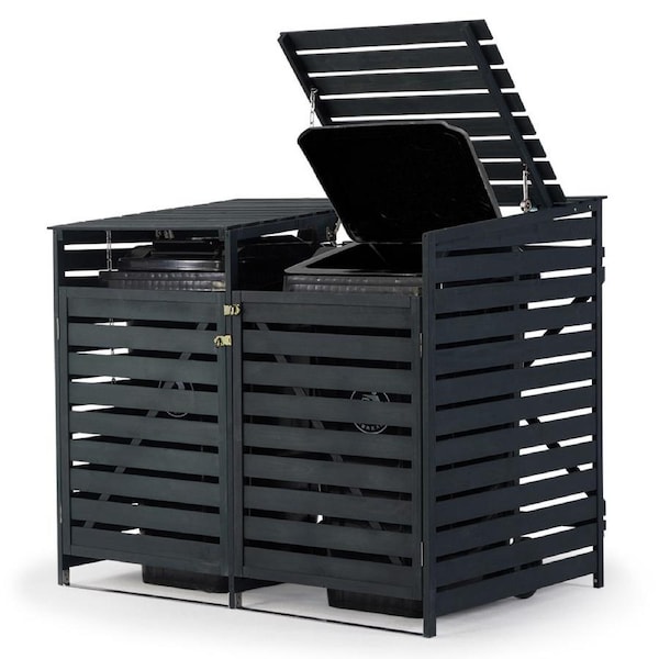 PlantCraft Double Wood Wheelie Bins Storage Shed, 2 Door Garbage ...