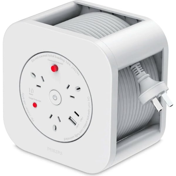 Philips 10M 3 Outlet/1 USB-A/1 USB-C Power Cable Extension Cord Travel ...