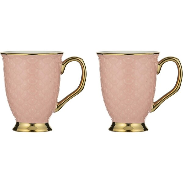 2x Ashdene New Bone China 280ml Ripple Blush Footed Mug Coffee/Tea Cup ...