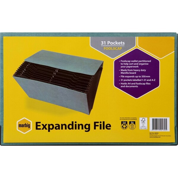 Marbig 31-Pocket Expanding Foolscap File Organiser/Document Storage ...