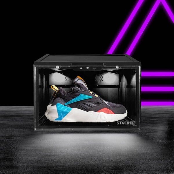 1Pc Shoe Box Sneaker Display Case Storage Stackable w/ LED & Voice ...
