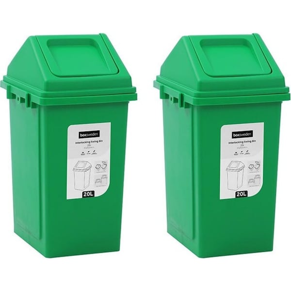 2x Boxsweden Interlocking 20L/51.5cm Swing Bin Garbage Trash Storage ...