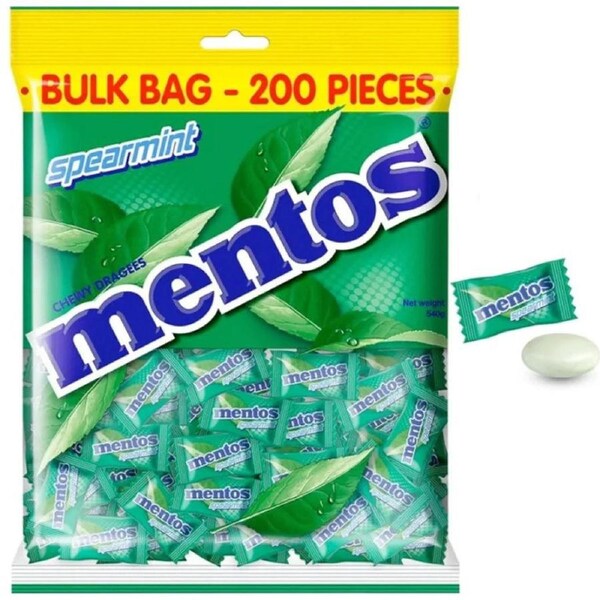 Mentos Spearmint Mint Pack 200 540g Individually Wrapped Green Bulk ...
