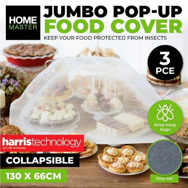 Home Master 3PCE Food Cover/Net Pop Up Collapsible Protect Food 130 x ...