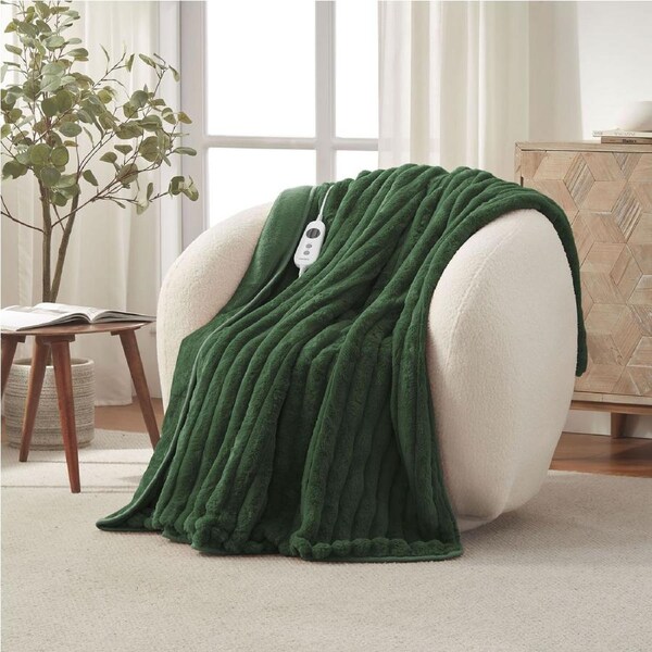 Dreamaker Chunky Embossed Fleece Heated Throw Emerald Green 160 x 130cm ...