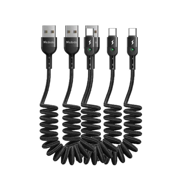 (3-PACK) Mcdodo USB To Type-C Fast Charging Cable, Coiled Braided ...